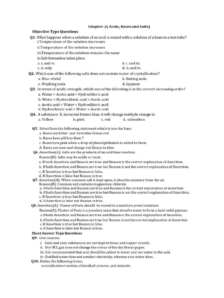 Answer Key Acid Basis Salts | PDF | Materials | Molecules