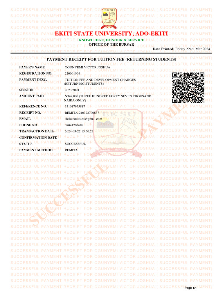 TUITION FEE RETURNING STUDENTS Payment Receipt Letter | PDF | Receipt ...