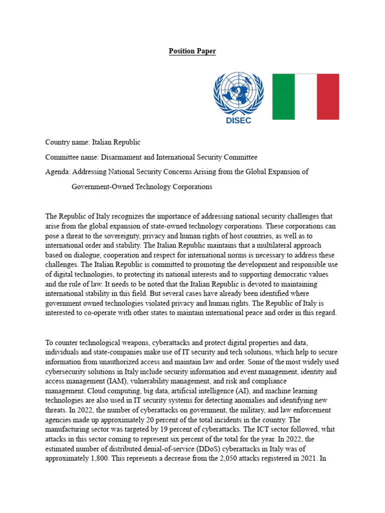 Position Paper (DISEC-Italian Republic) | PDF | Computer Security ...