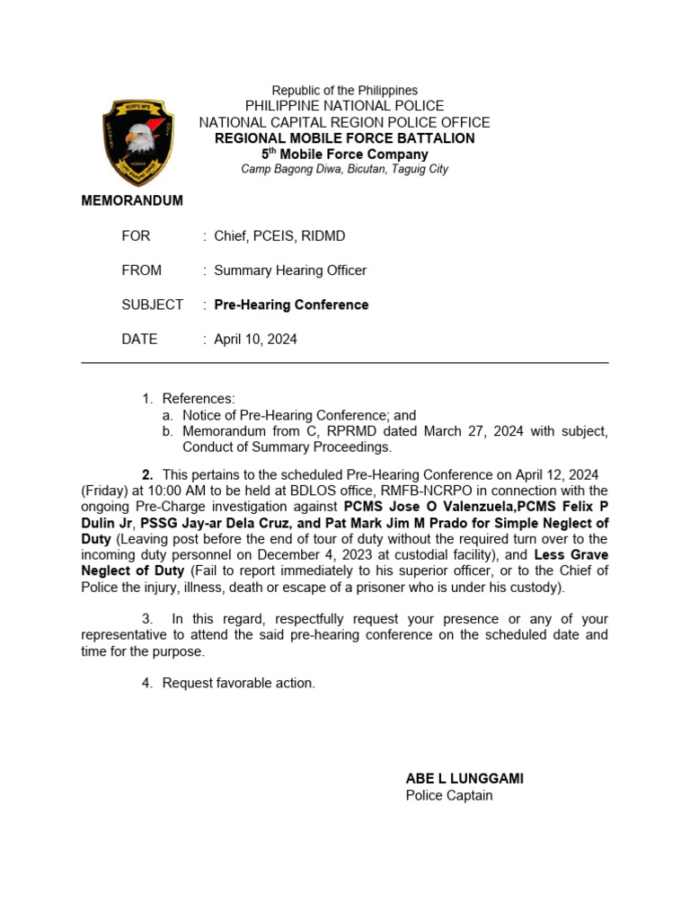 Pre-Hearing Conference Notice for PNP | PDF