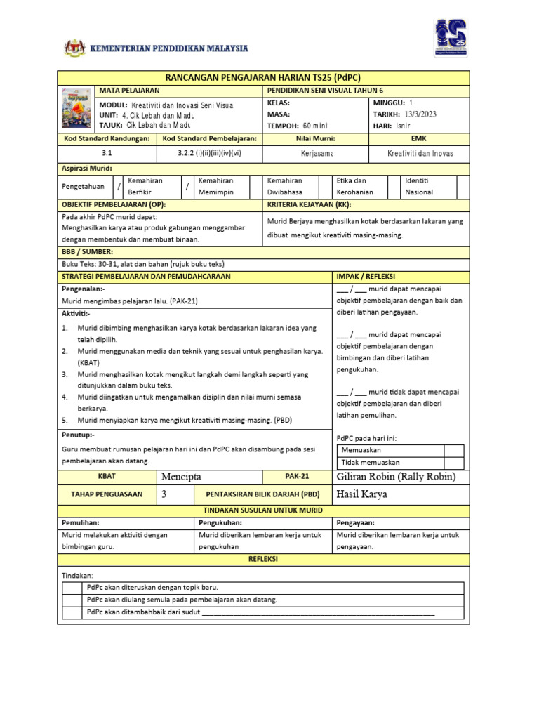 RPH PSV THN 6 TS25 | PDF | Seni