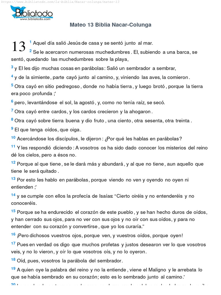 Mateo 13 Biblia Nacar Colunga | PDF | Parábolas de Jesús