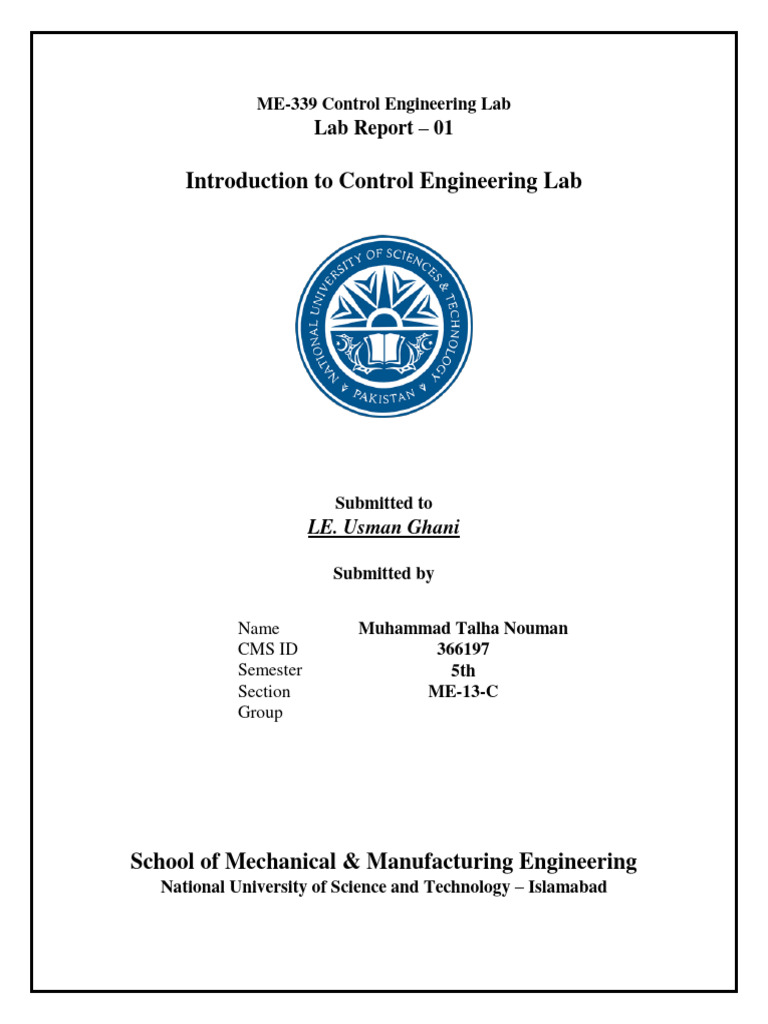 Lab Report-01 (ME-339 Control Engineering Lab) | PDF | Actuator | Feedback