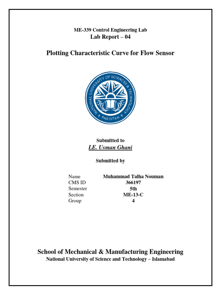 Lab Report-04 (ME-339 Control Engineering Lab) | PDF | Flow Measurement ... Lab Report-04 (ME-339 Control Engineering Lab) | PDF | Flow Measurement ...