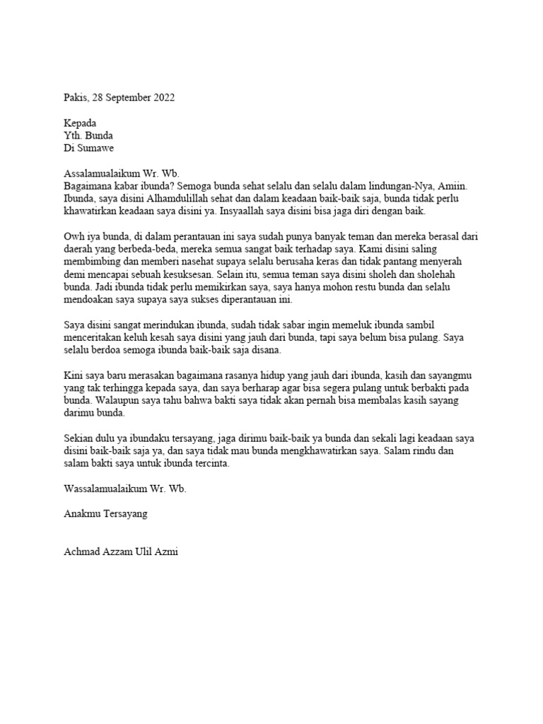 Contoh Surat Tidak Resmi | PDF