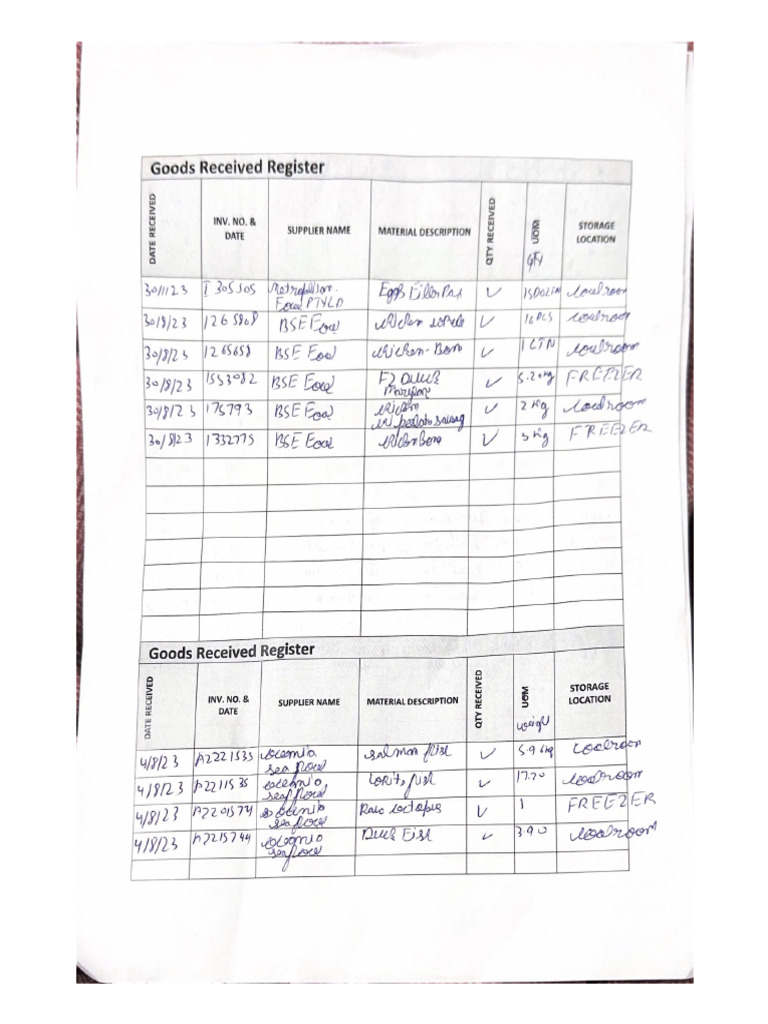 Goods Received Register 3 | PDF