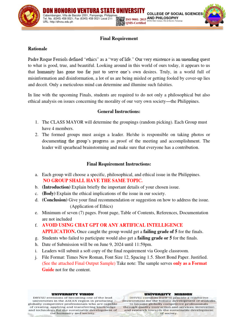 Ethics Final Requirement | PDF | Liberal Arts Education
