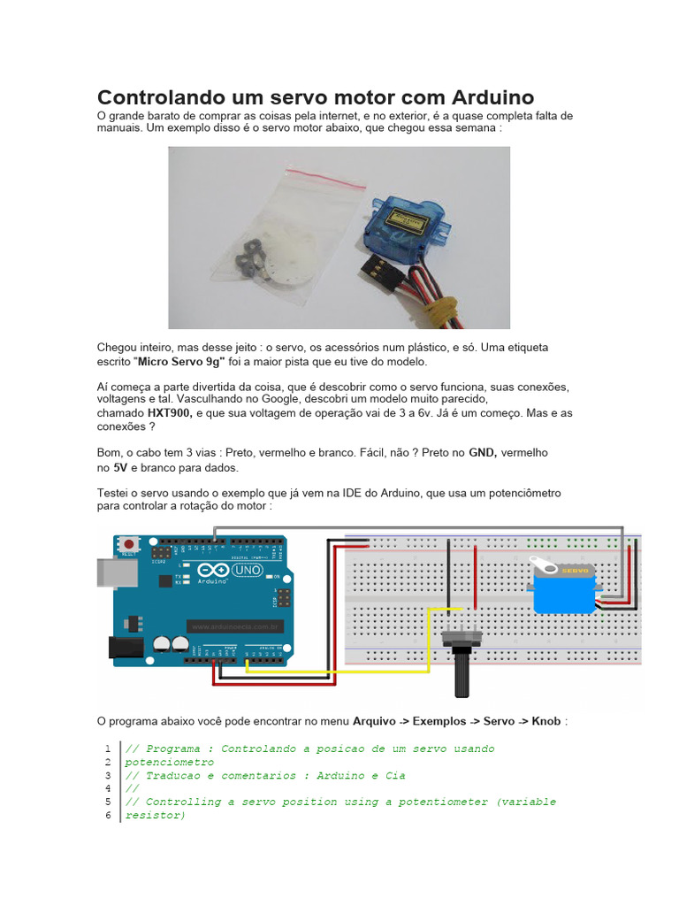 Controlando Um Servo Motor Com Arduino | PDF | Arduino | Engenharia Elétrica