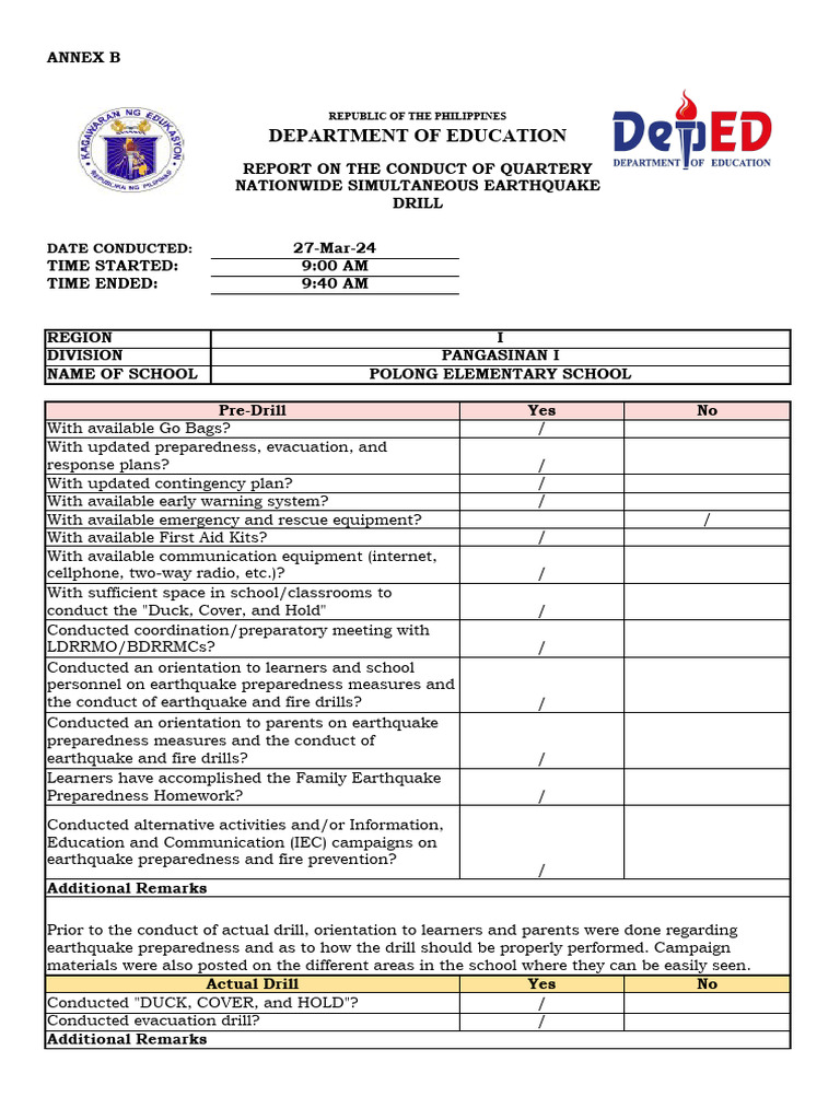 Nationwide Earthquake Drill Report 2024 | PDF