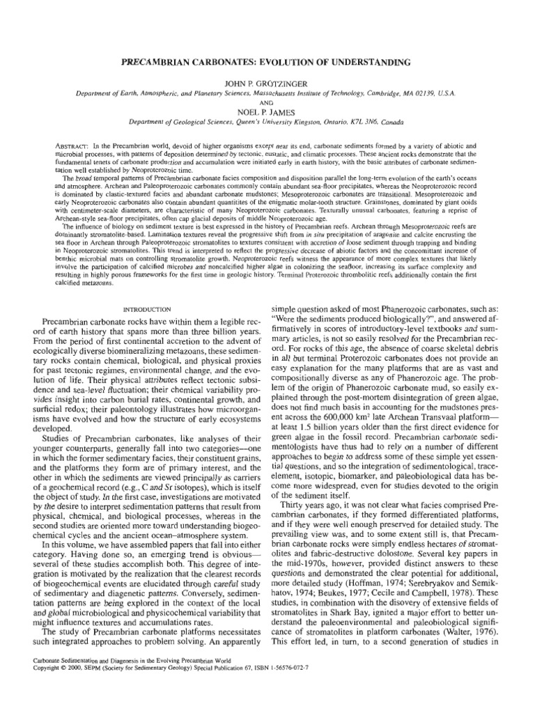 Origin of Precambrian Carbonates | PDF | Reef | Sedimentary Rock