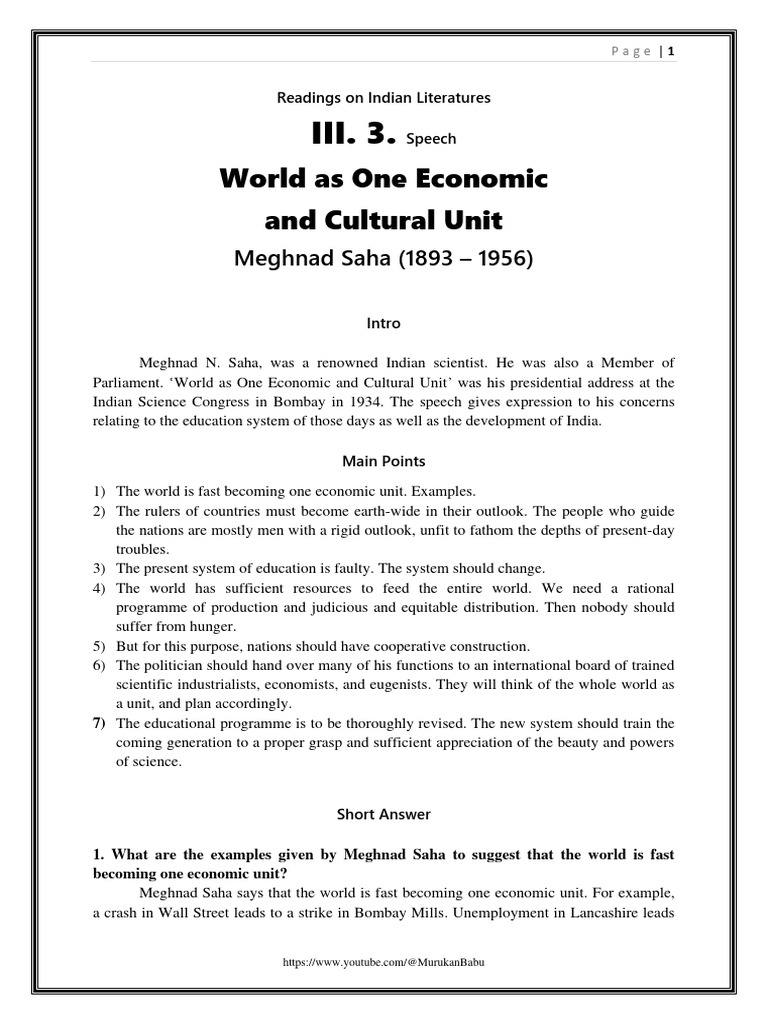 World As One Unit COMPLETE NOTES | PDF | Economies