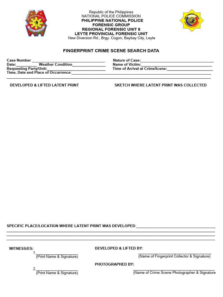 Fingerprint Crime Scene Search Data Forms | PDF | Crime Scene | Fingerprint