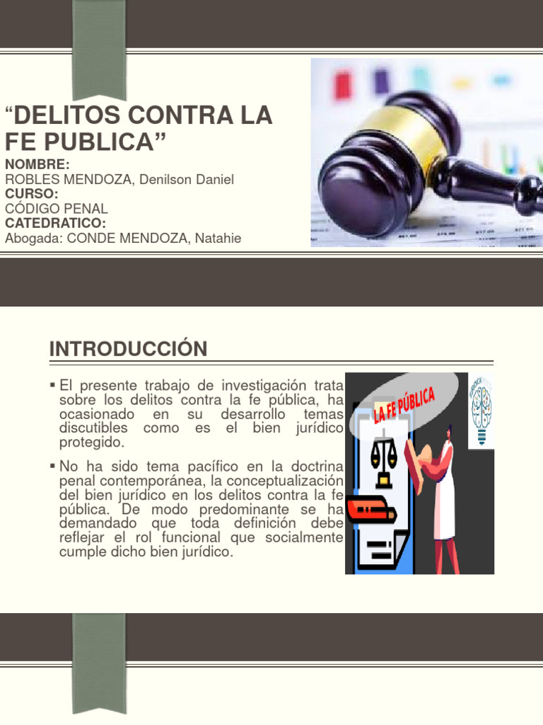 Diapositiva Delitos Contra La Fe Publica Robles | PDF | Intención (Derecho Penal) | Verdad