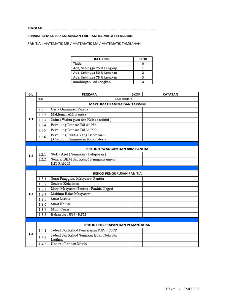 Senarai Semak Fail Panitia MP | PDF
