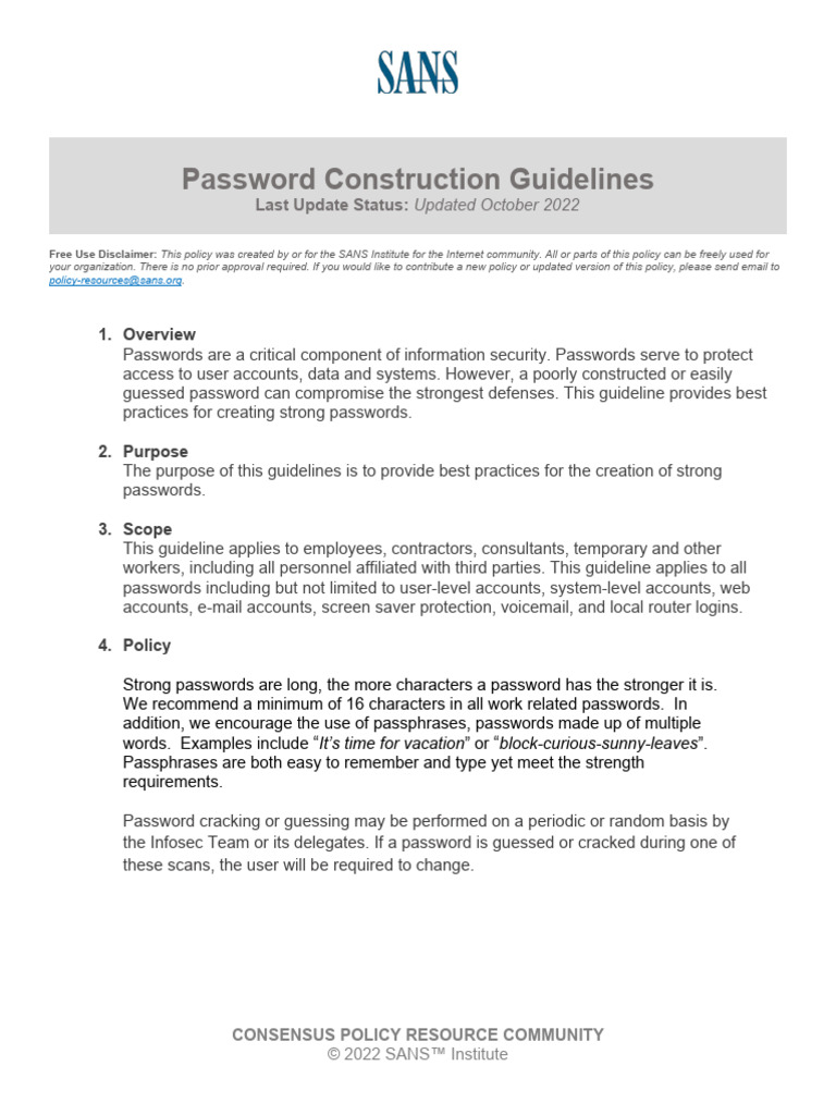 Password Construction Guidelines | PDF | Password | Information Security Password Construction Guidelines | PDF | Password | Information Security
