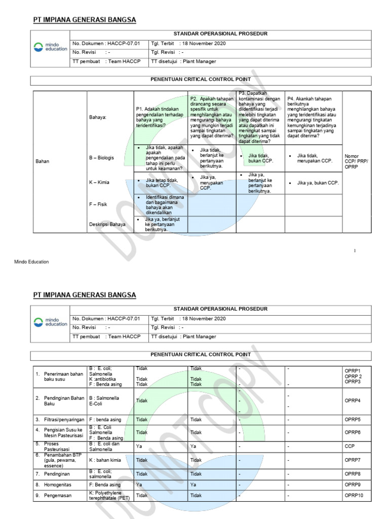 Form 6. Contoh Haccp-06 Penentuan Critical Control Point (CCP) | PDF