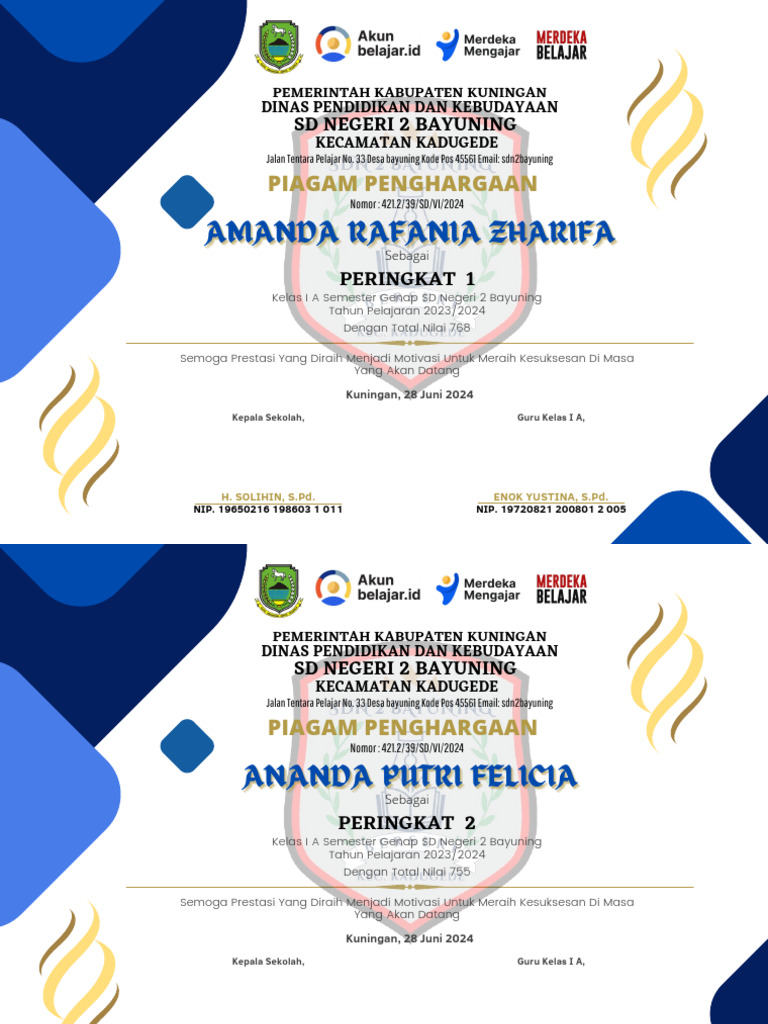 Salinan Dari Sertifikat TP. 2023-2024 | PDF