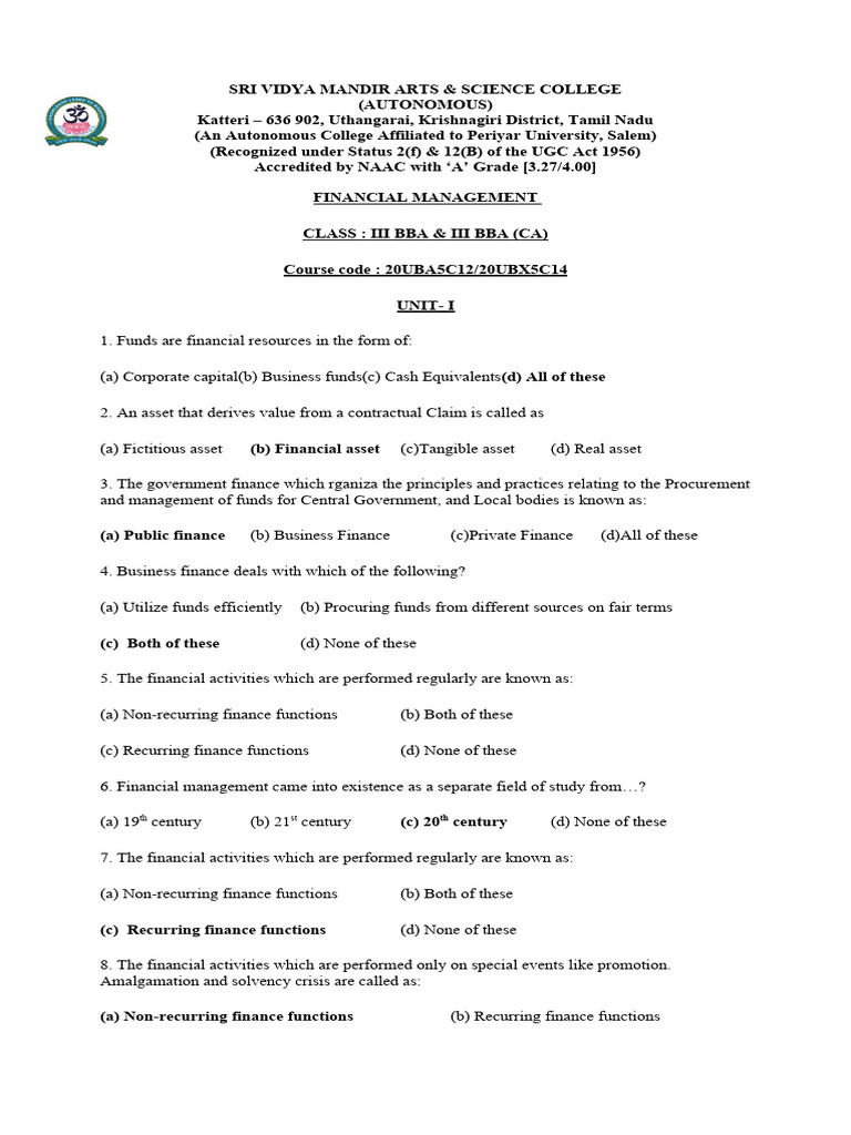 Financial Management Question Bank | PDF | Cost Of Capital | Capital ...