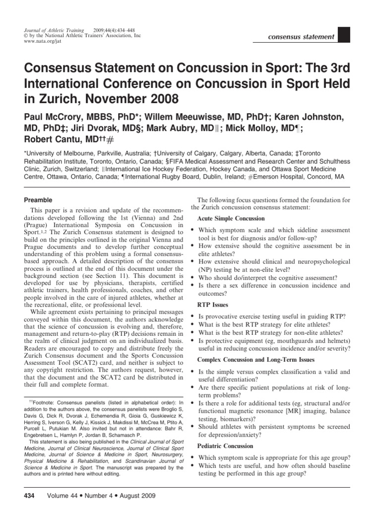 Zurich Consensus on Concussion in Sport | PDF | Concussion | Attention ...
