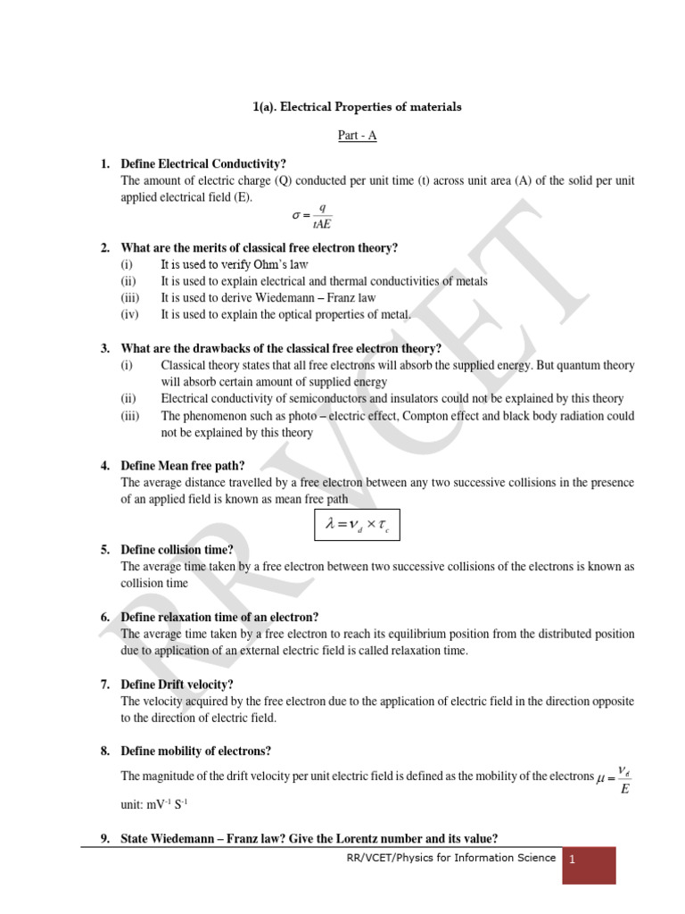 Electrical Properties of Materials | PDF | Electron | Electrical ...