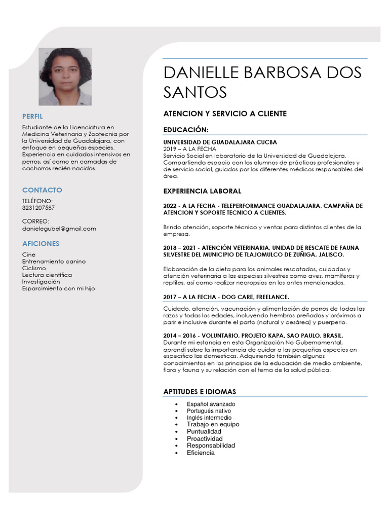 CV Danielle Barbosa | PDF | Salud y bienestar | Ciencia y matemáticas