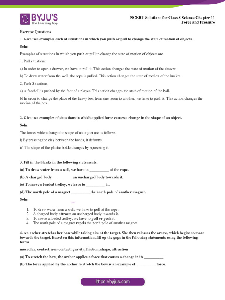Ncert Solutions For Class 8 March 31 Science Chapter 11 Force and Pressure | PDF | Force | Rocket