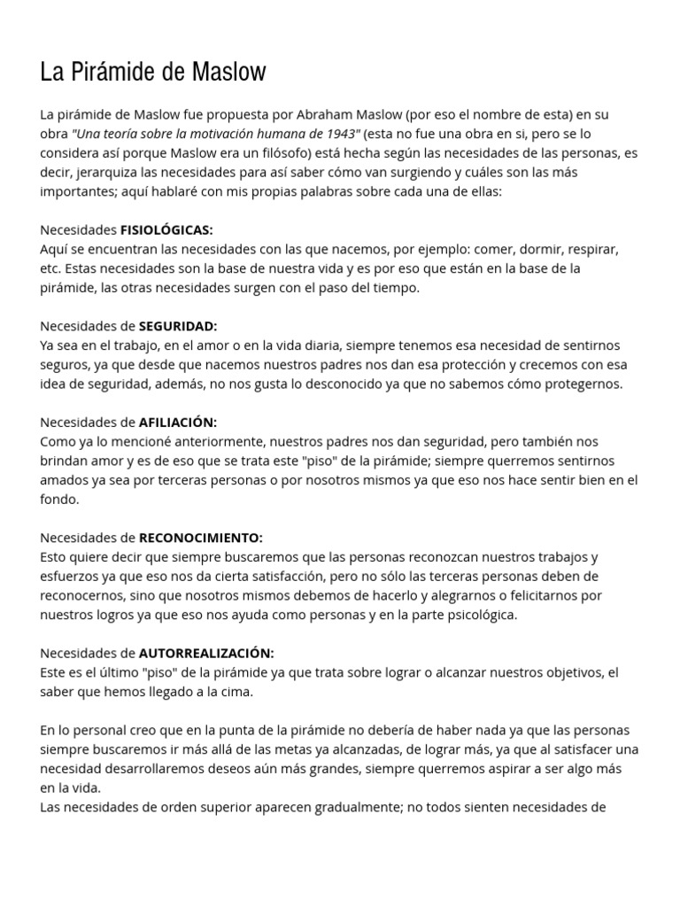 La Pirámide de Maslow | Descargar gratis PDF | Psicología Social | Ciencias del comportamiento