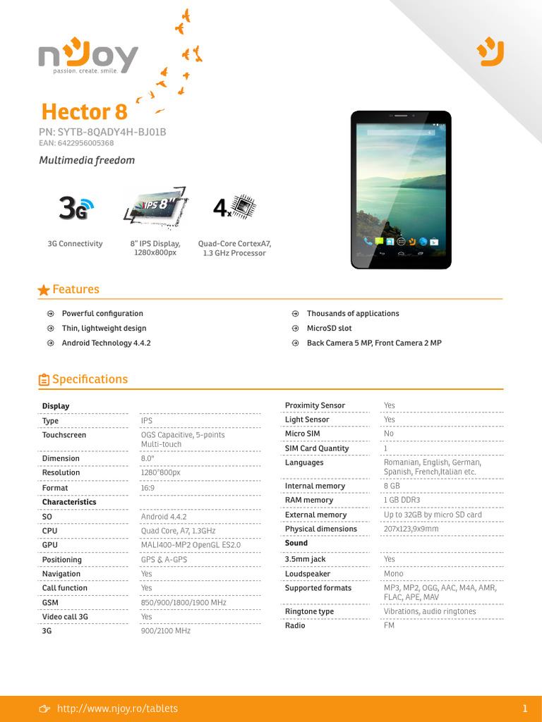 SYTB-8QADY4H-BJ01B Datasheet Datasheet Tablets Hector 8 | PDF | Usb | Touchscreen