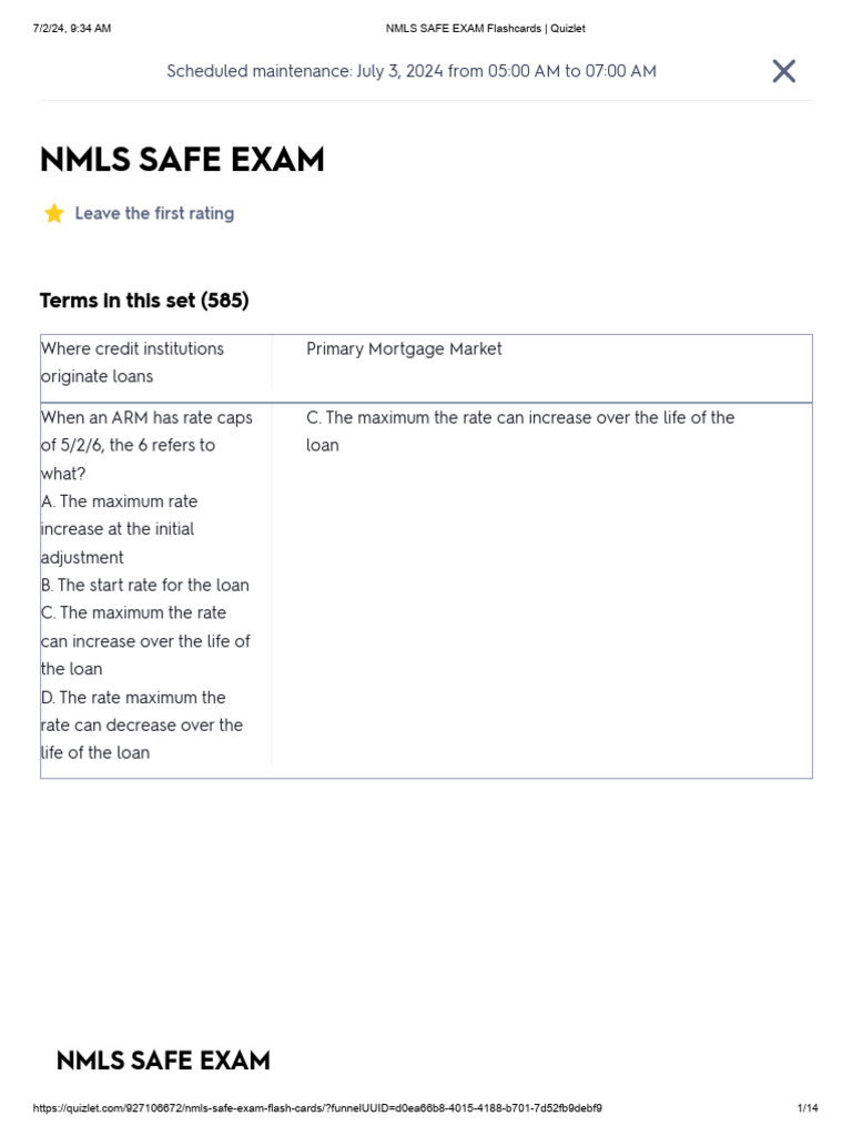 Nmls Safe Exam | PDF | Mortgages | Loans
