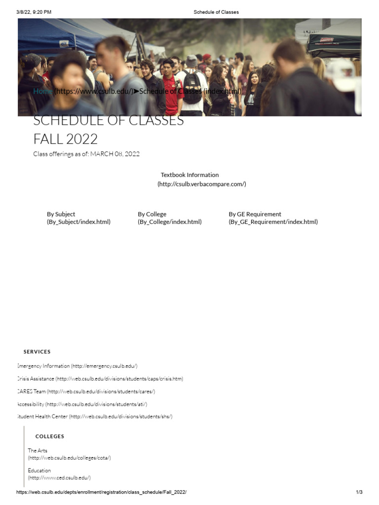 CSULB Fall 2022 Class Schedule | PDF | Hypertext | Science