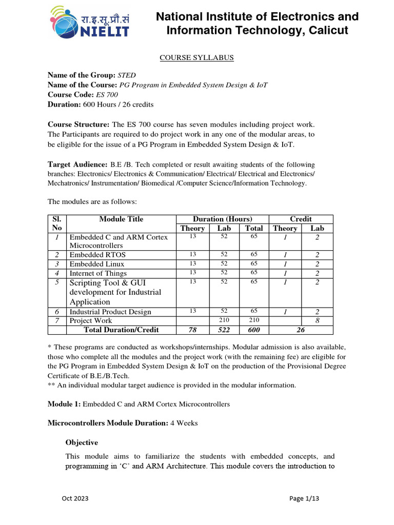 Esiot Nieliet Calicut Syllabus | PDF | Embedded System | Internet Of Things