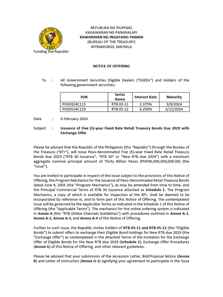 RTB 30 Notice of Offering v2 | PDF | Bonds (Finance) | Securities (Finance)