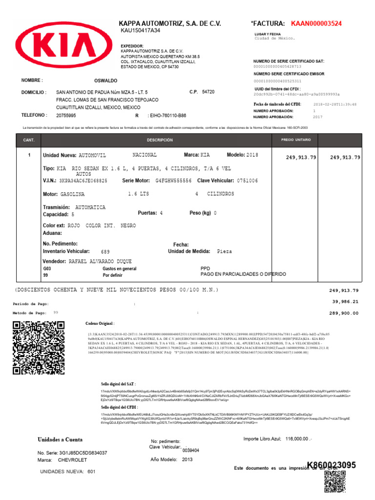 FACTURA Kia | PDF | Tecnologías automotrices | Tecnología de vehículos