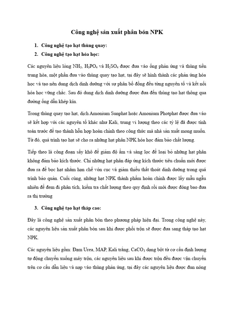 Công Nghệ Sản Xuất Phân Bón NPK Và Nguyên Liệu | PDF