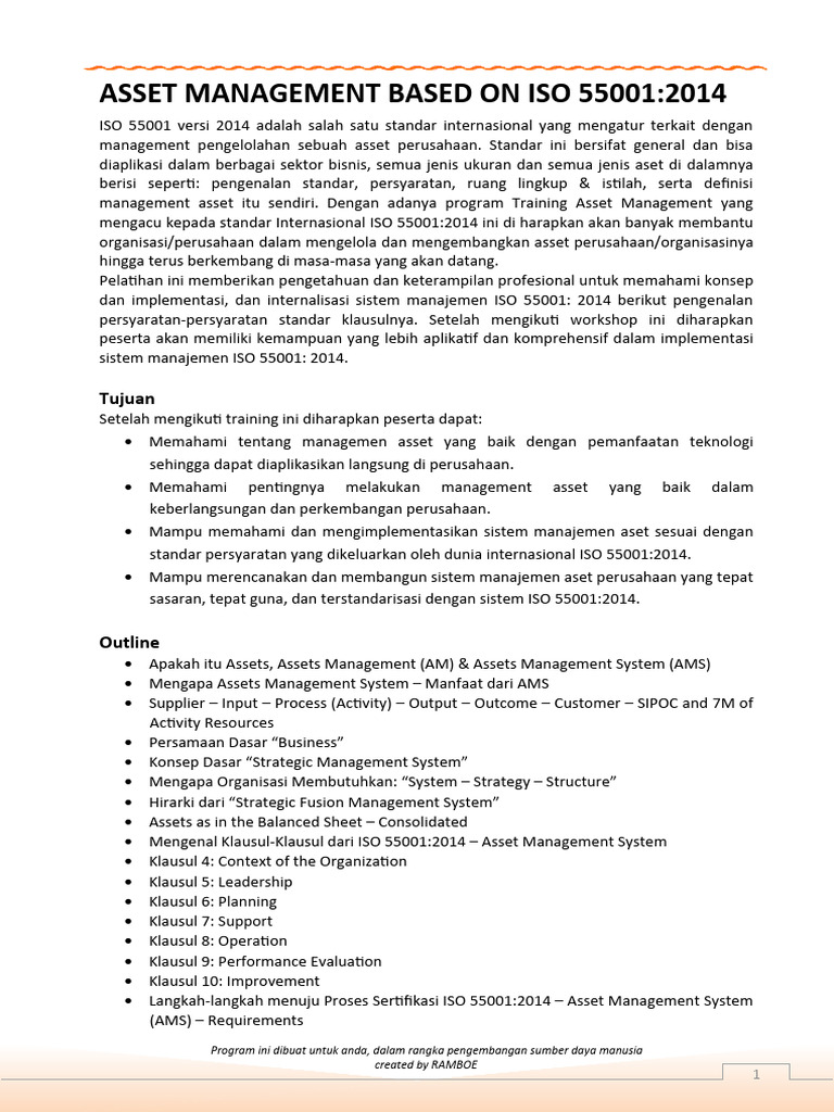 Brochure - Asset Management Based On Iso 55001-2014 | PDF Brochure - Asset Management Based On Iso 55001-2014 | PDF