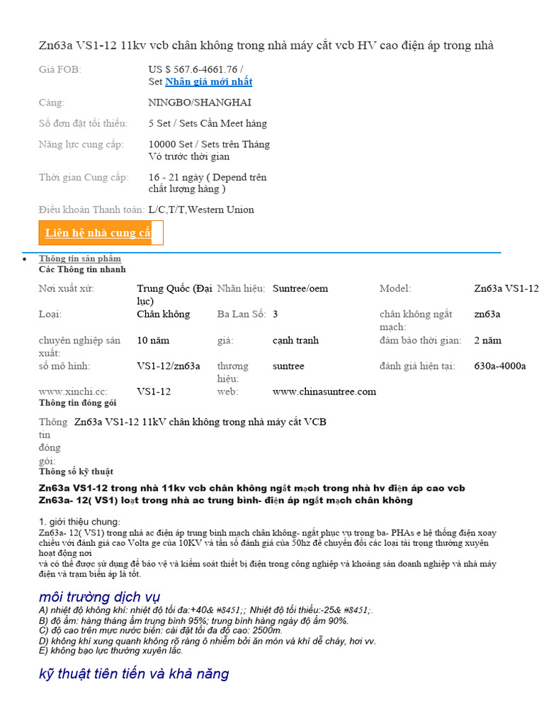 Zn63a VS1-12 11kv vcb chân không trong nhà máy cắt vcb HV cao điện áp trong nhà | PDF