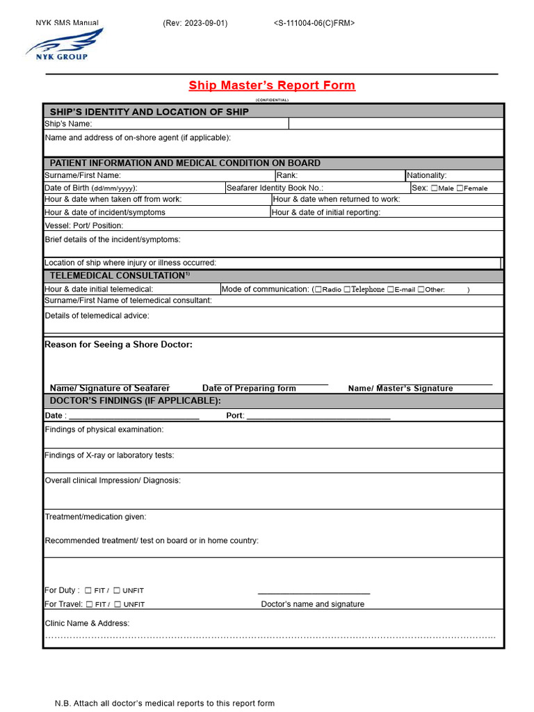 S-111004-06 (C) FRM Ship Master Report Form | PDF