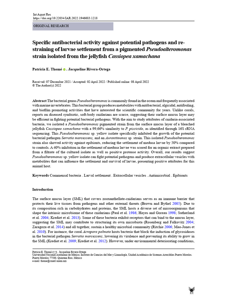 2022 Thome y Rivera-Ortega. Specific Antibacterial Activity Against ...