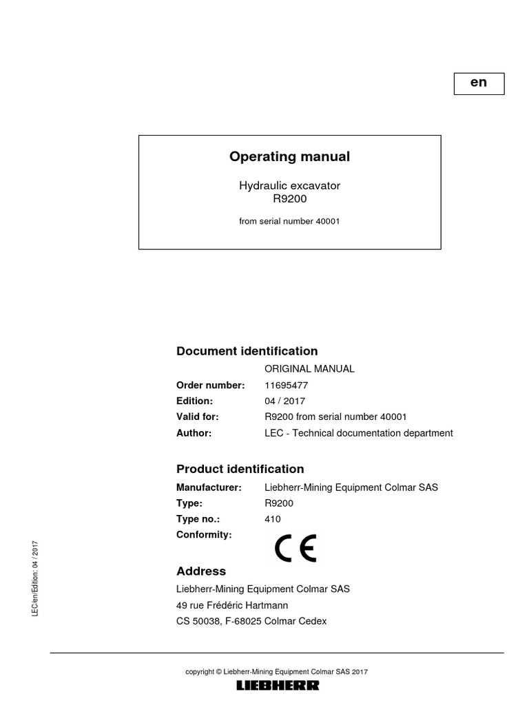 MA en Liebherr R9200 | PDF | Lubricant | Engines
