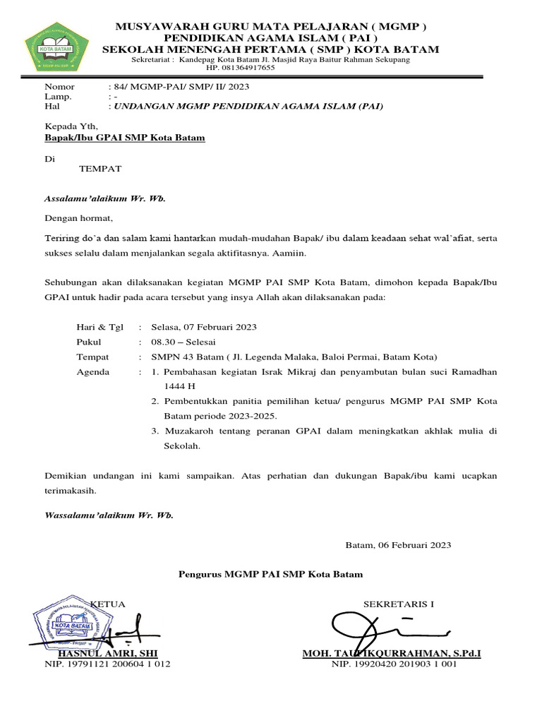 Undangan MGMP 7 FEB | PDF