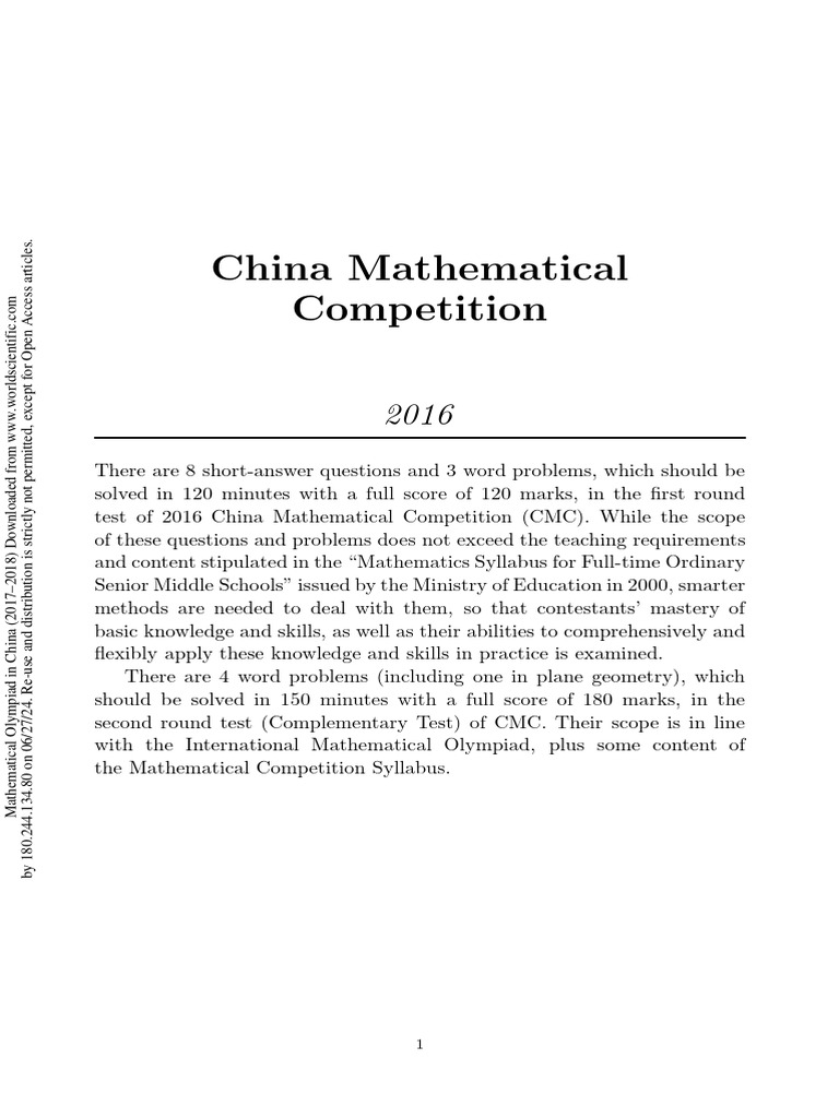 2022 China Mathematical Competition | PDF | Mathematics | Mathematical ...