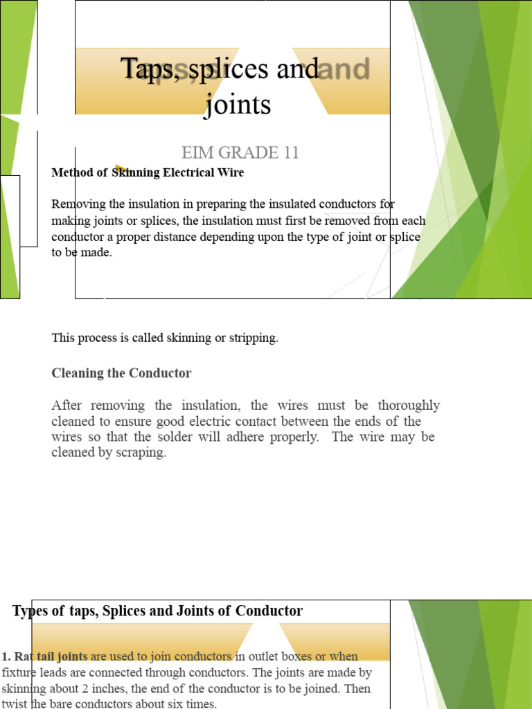 Taps, Splices and Joints | PDF | Wire | Electrical Wiring