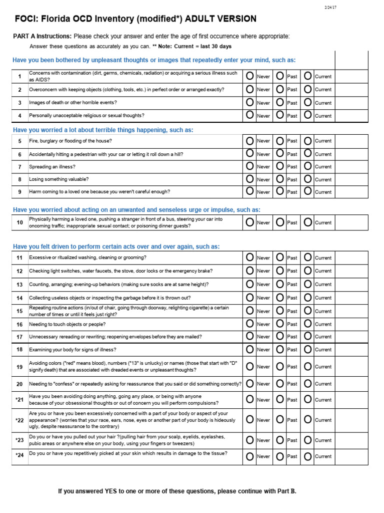 Ocd Checklist | PDF | Obsessive–Compulsive Disorder | Psychology