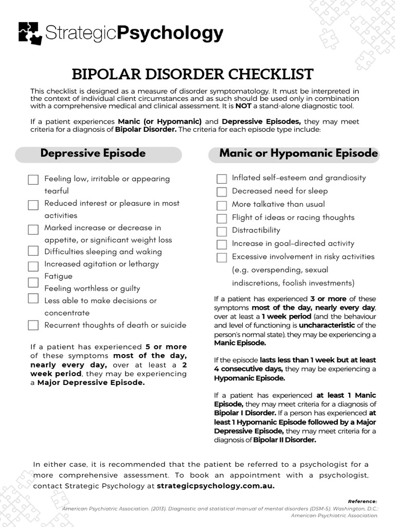 Bipolar Disorder Checklist | PDF | Bipolar Disorder | Mania