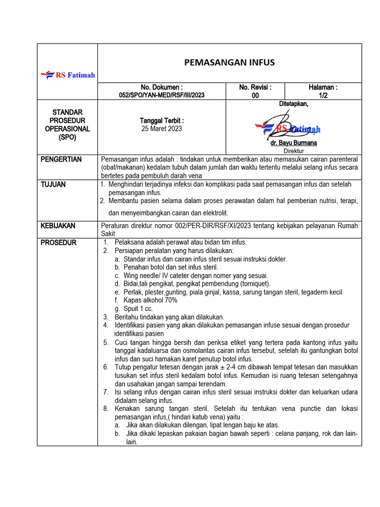 Spo Pemasangan Infus | PDF | Sains & Matematika