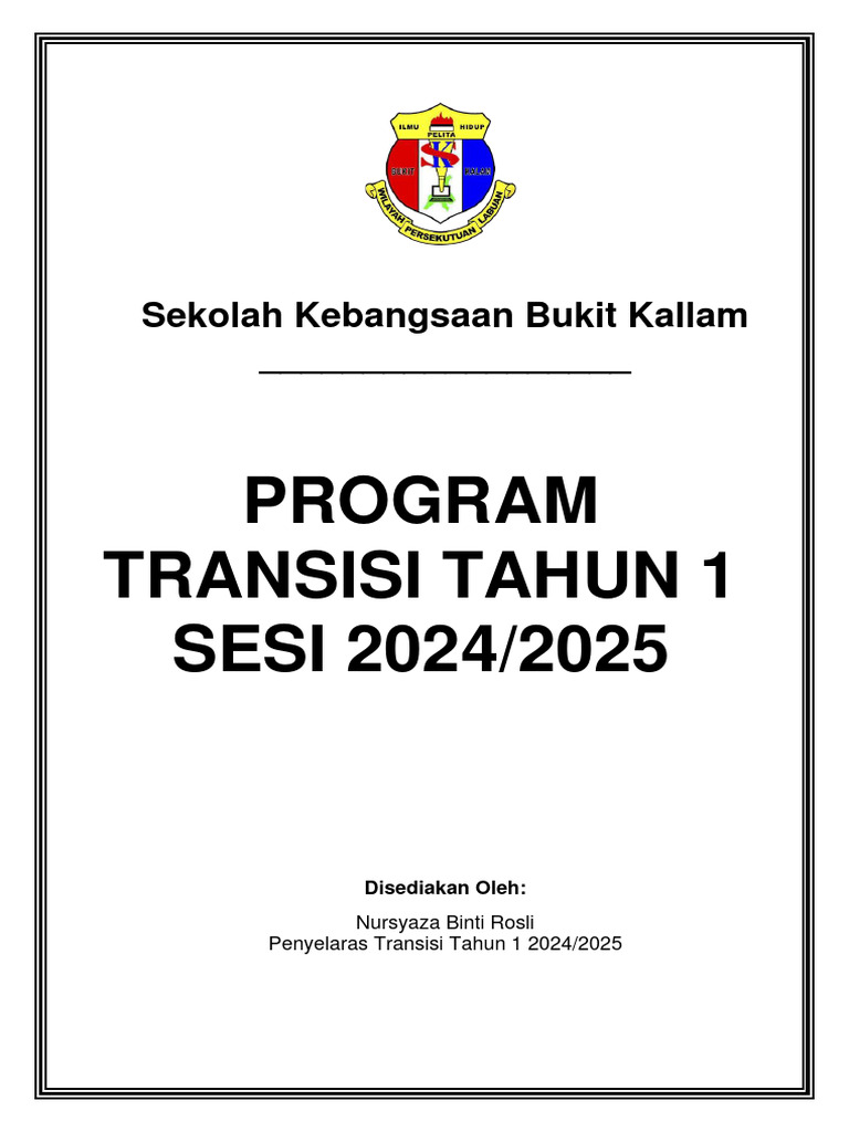 Kertas Kerja Program Transisi Tahun 1 SKBK 2024 | PDF