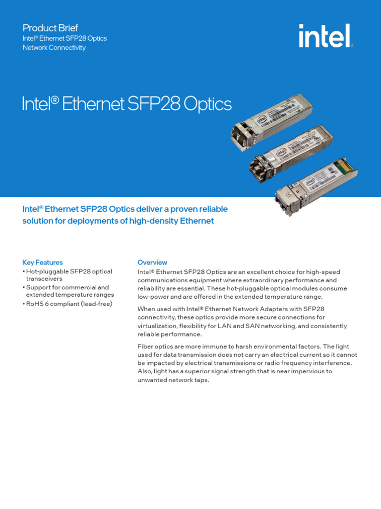 Intel Ethernet SFP28 Optics Product Brief | PDF | Ethernet | Decibel