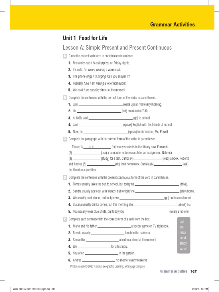 World English 3e Level 2 Grammar Activities Unit 1 Lesson A | PDF