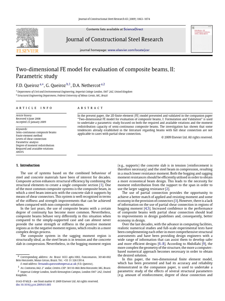 Two-Dimensional FE Model For Evaluation of Composite Beams II Parametric Study | PDF | Beam ...