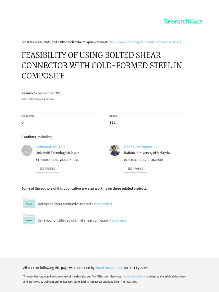 Feasibility of Using Bolted Shear Connector With Cold-Formed Steel in ...